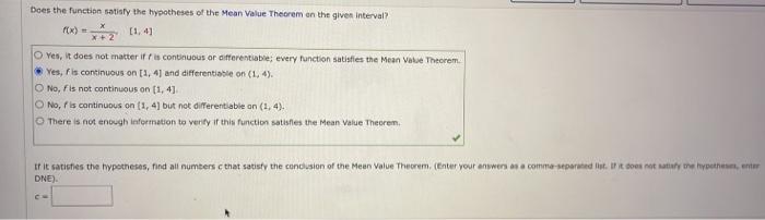 Solved Does the function satisfy the hypotheses of the Mean | Chegg.com