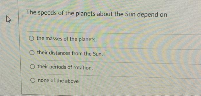 Solved The speeds of the planets about the Sun depend on the | Chegg.com