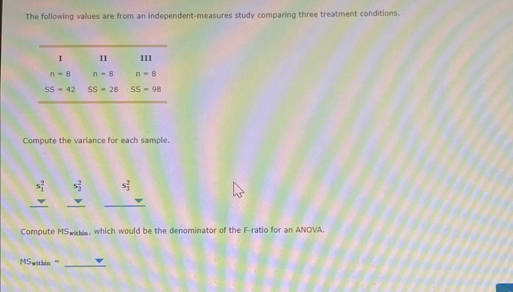 Solved The following values are from an independent-measures | Chegg.com