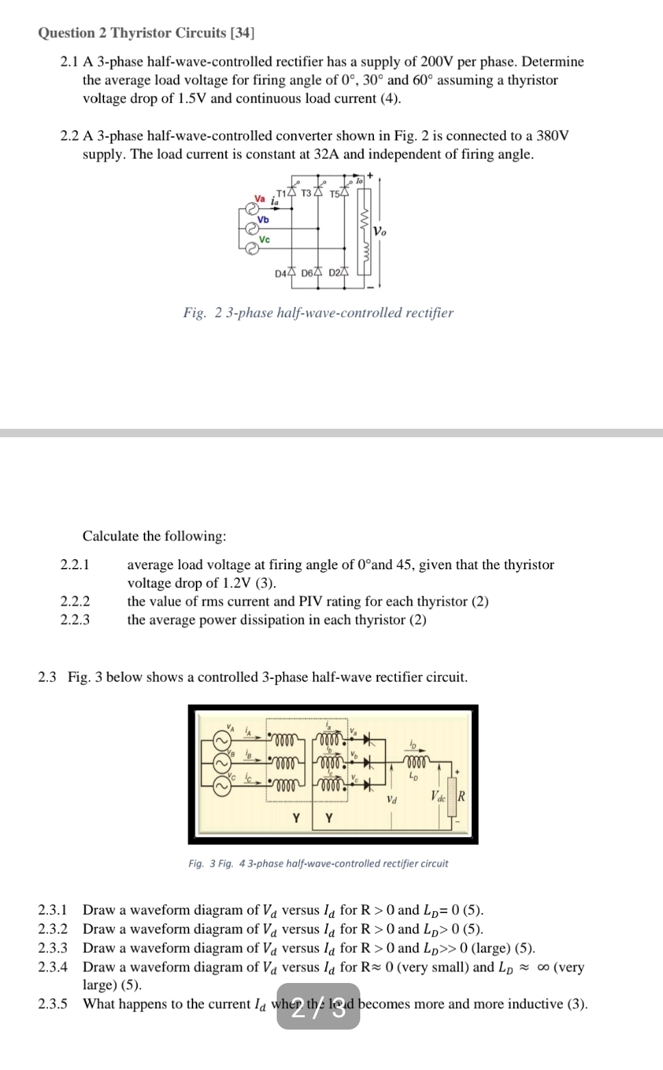 Solved Question 2 ﻿Thyristor Circuits [34]2.1 ﻿A 3-phase | Chegg.com