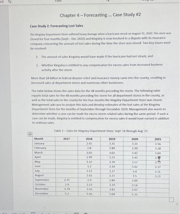 Solved Case Study 2: Forecasting Lost Sales The Kingsley | Chegg.com