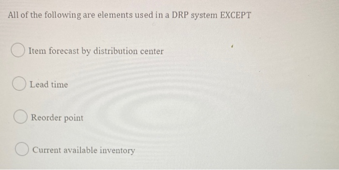 Solved All of the following are elements used in a DRP | Chegg.com