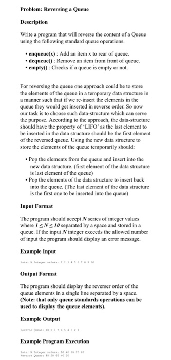 Solved Problem: Reversing a Queue Description Write a | Chegg.com