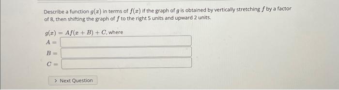 Solved Describe a function g(x) in terms of f(x) if the | Chegg.com