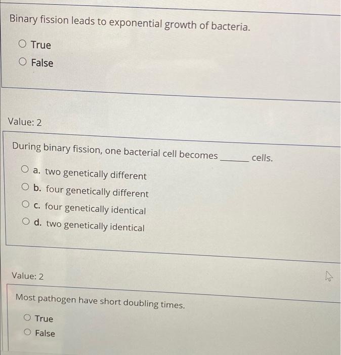 Solved Binary fission leads to exponential growth of | Chegg.com