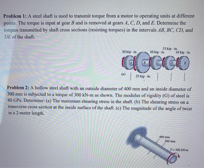 Solved Problem 1: A steel shaft is used to transmit torque | Chegg.com
