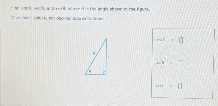 Solved Find \\( \\cos \\theta, \\sec \\theta \\), and \\( | Chegg.com