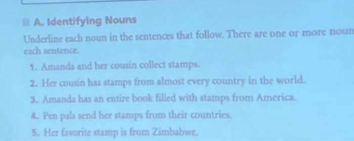 A. Identifying Nouns Underline each noun in the | Chegg.com