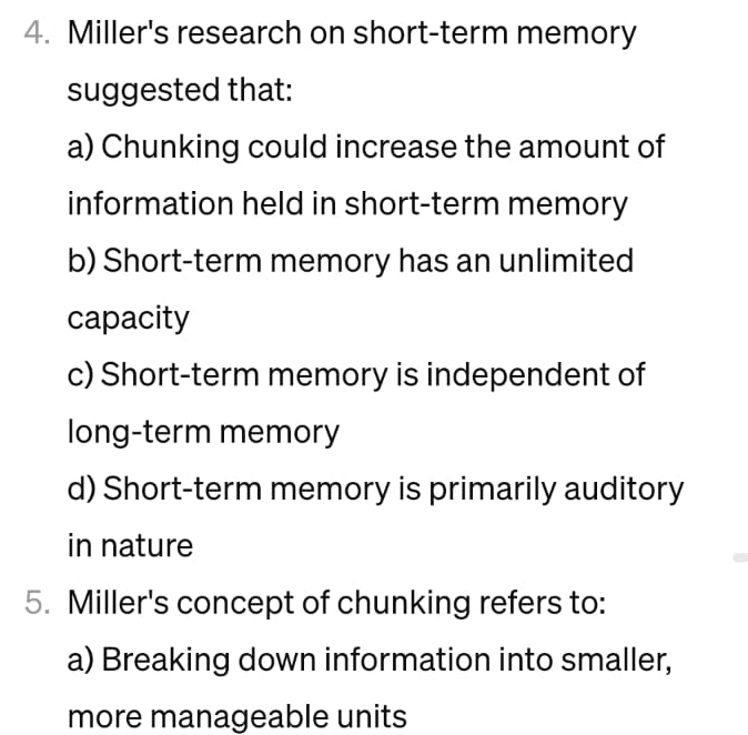 Solved Miller's research on short-term memory suggested | Chegg.com