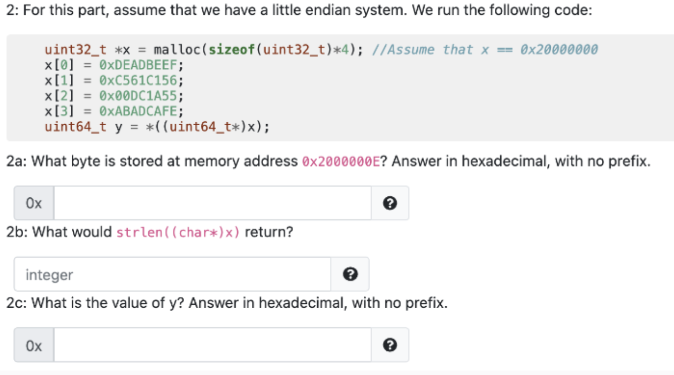 Solved 2: For this part, assume that we have a little endian | Chegg.com