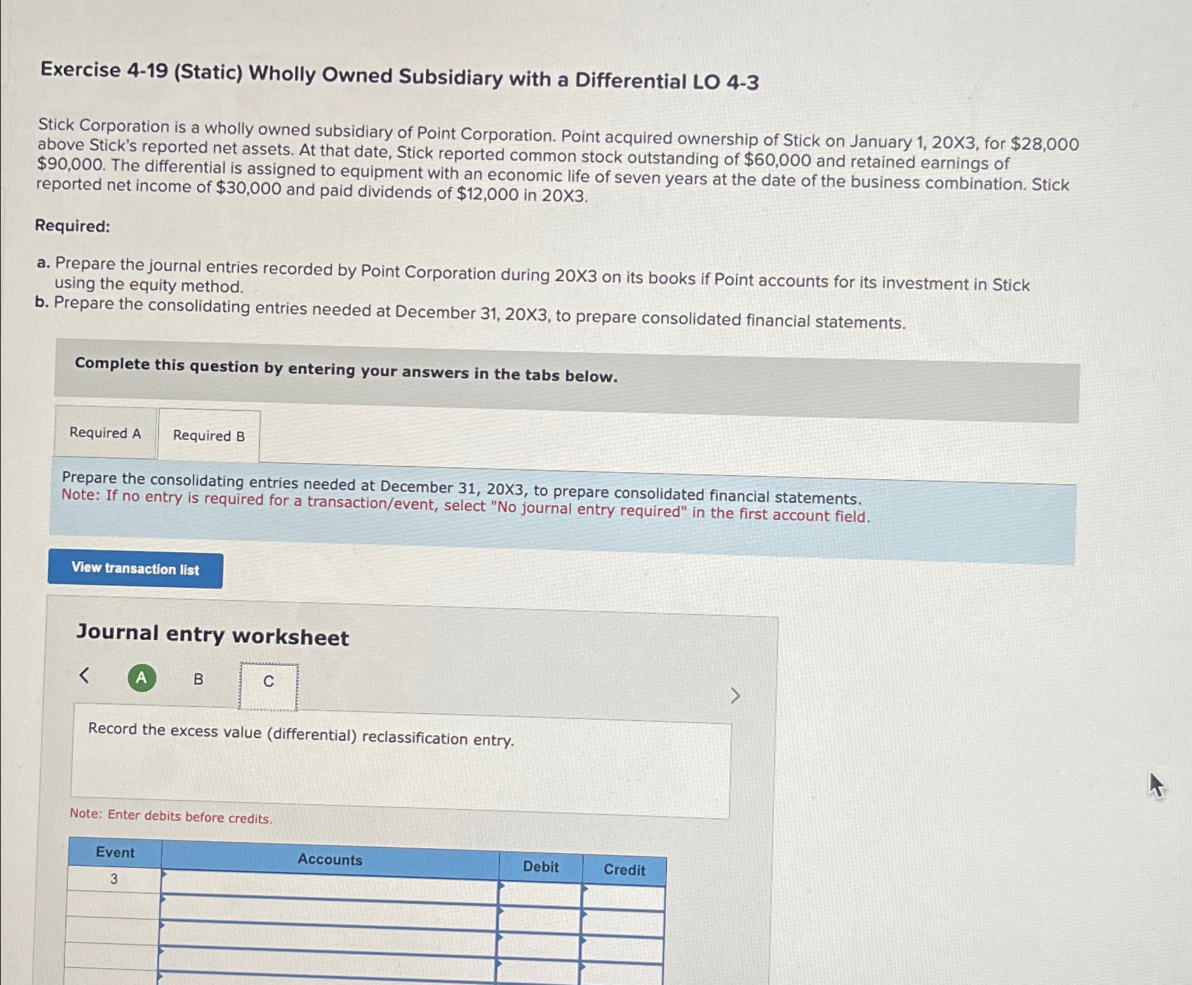 Solved Exercise 4-19 (Static) ﻿Wholly Owned Subsidiary with | Chegg.com