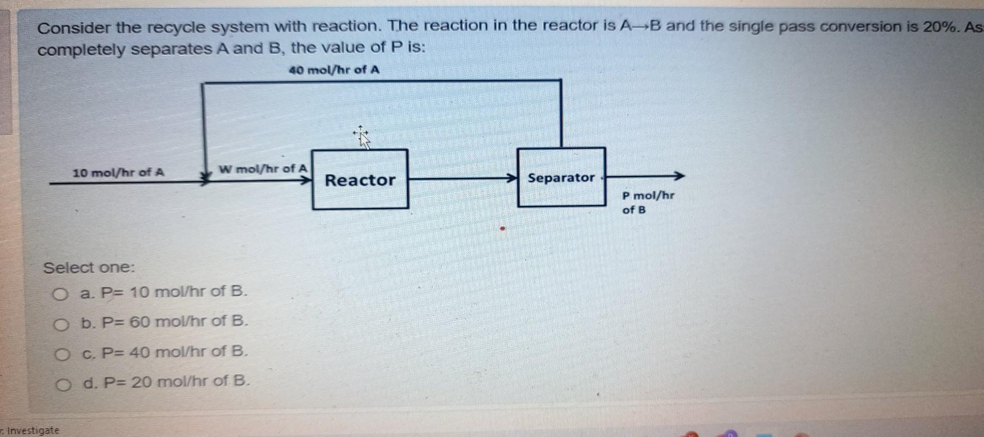 Solved Consider the recycle system with reaction. The | Chegg.com