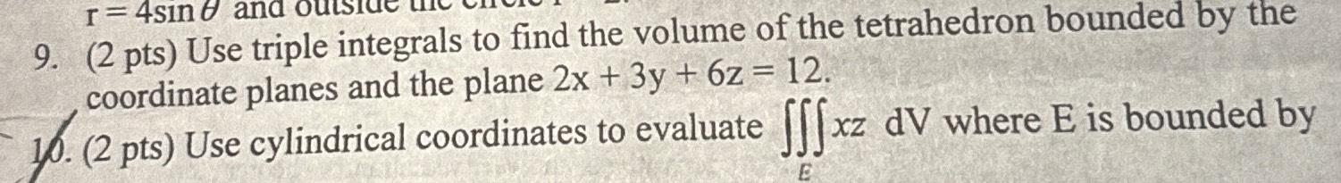 Solved ( 2 ﻿pts) ﻿Use triple integrals to find the volume of | Chegg.com