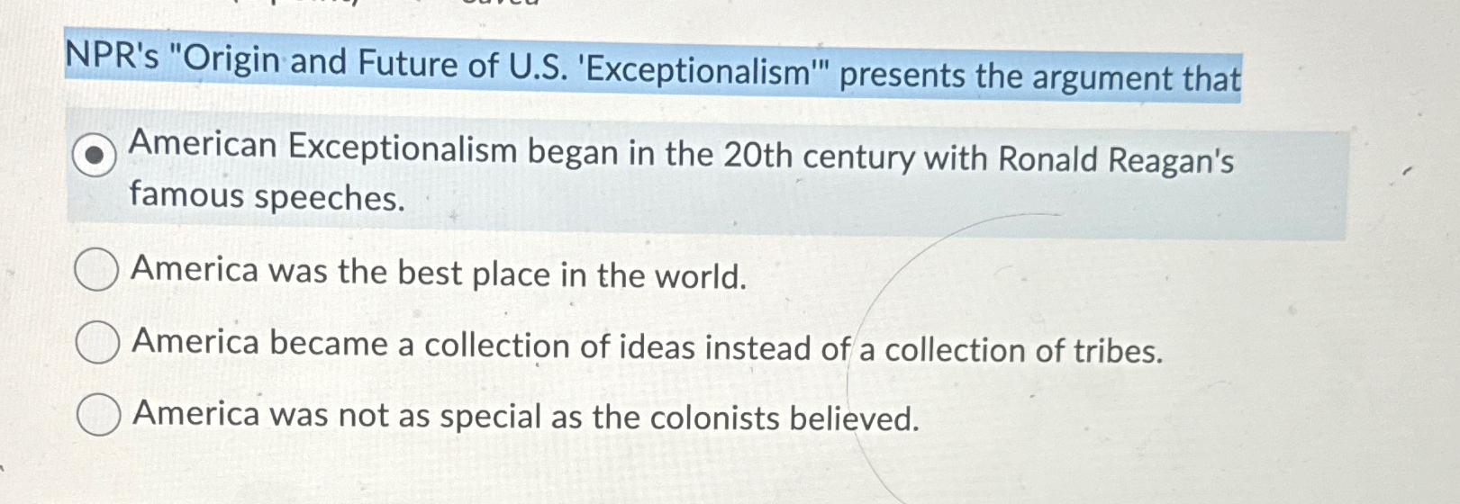 Solved NPR's "Origin and Future of U.S. ﻿'Exceptionalism'" | Chegg.com