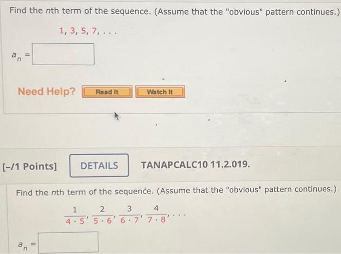 Solved Find the nth term of the sequence. (Assume that the | Chegg.com