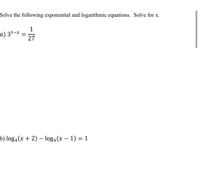 Solved Solve the following exponential and logarithmic | Chegg.com