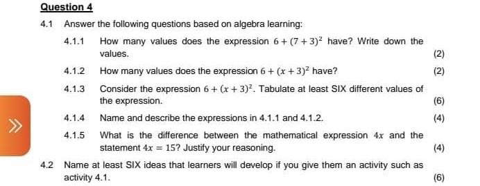 Solved 4.1 Answer the following questions based on algebra | Chegg.com