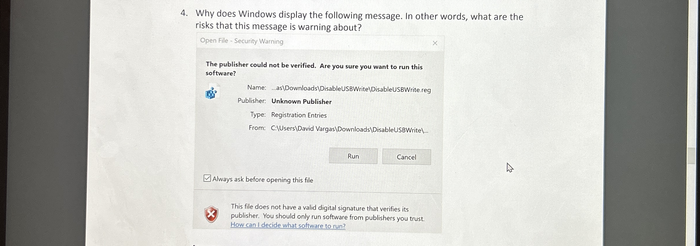 Solved Why does windows display the following message. In | Chegg.com