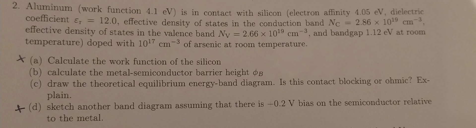 Solved Aluminum (work function 4.1 ﻿eV ) ﻿is in contact with | Chegg.com