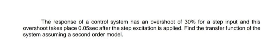 Solved The response of a control system has an overshoot of | Chegg.com