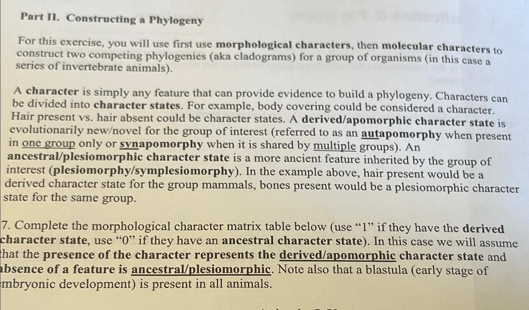 Solved Part II. ﻿Constructing a PhylogenyFor this exercise, | Chegg.com