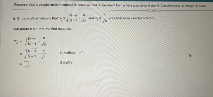 Solved Suppose that a simple random sample is taken without | Chegg.com