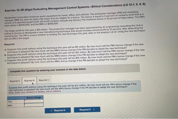 Solved Exercise 12-28 (Algo) Evaluating Management Control | Chegg.com