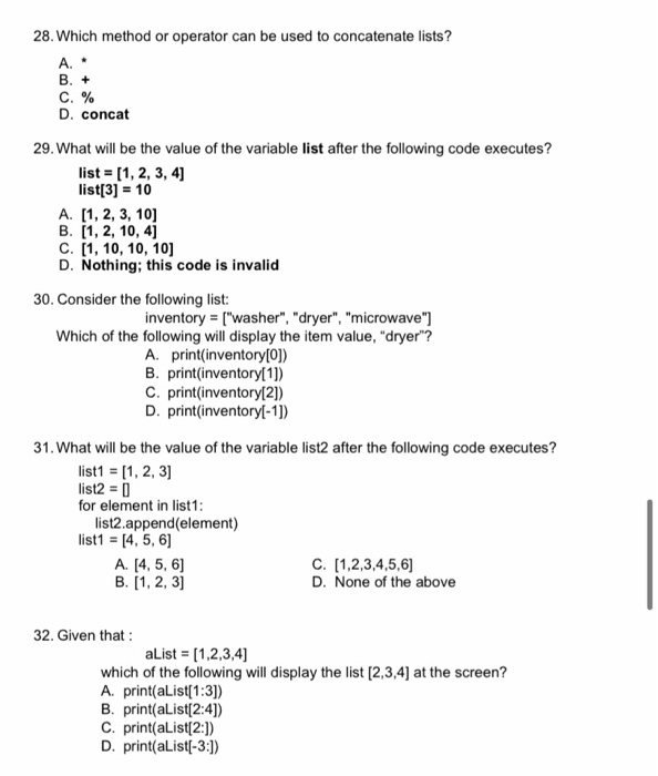 Solved 28. Which method or operator can be used to | Chegg.com
