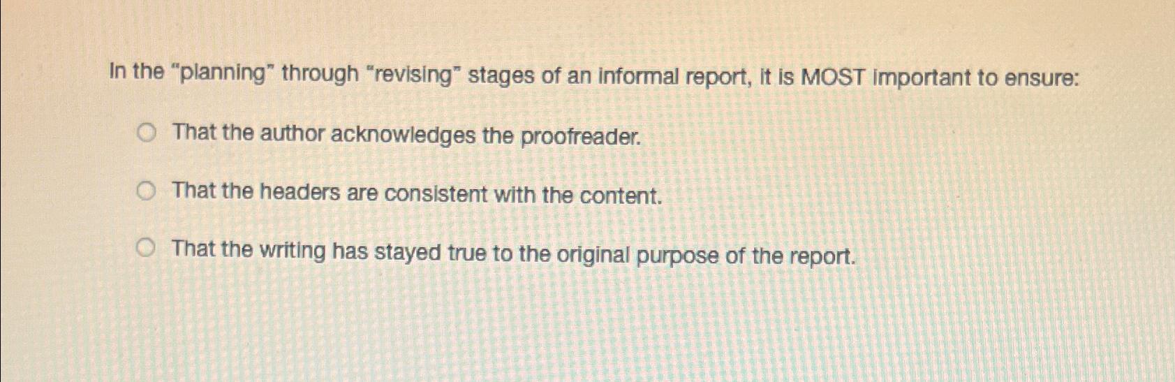 Solved In the "planning" through "revising" stages of an | Chegg.com