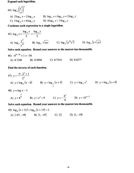 Solved 2 Expand each logarithm. 44) logs 0 A) 2log, * - 3 | Chegg.com