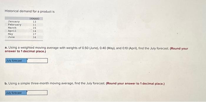 Solved Historical demand for a product is a. Using a | Chegg.com