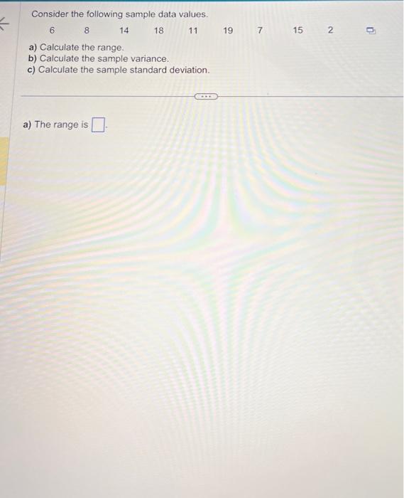 Solved Consider the following sample data values. | Chegg.com