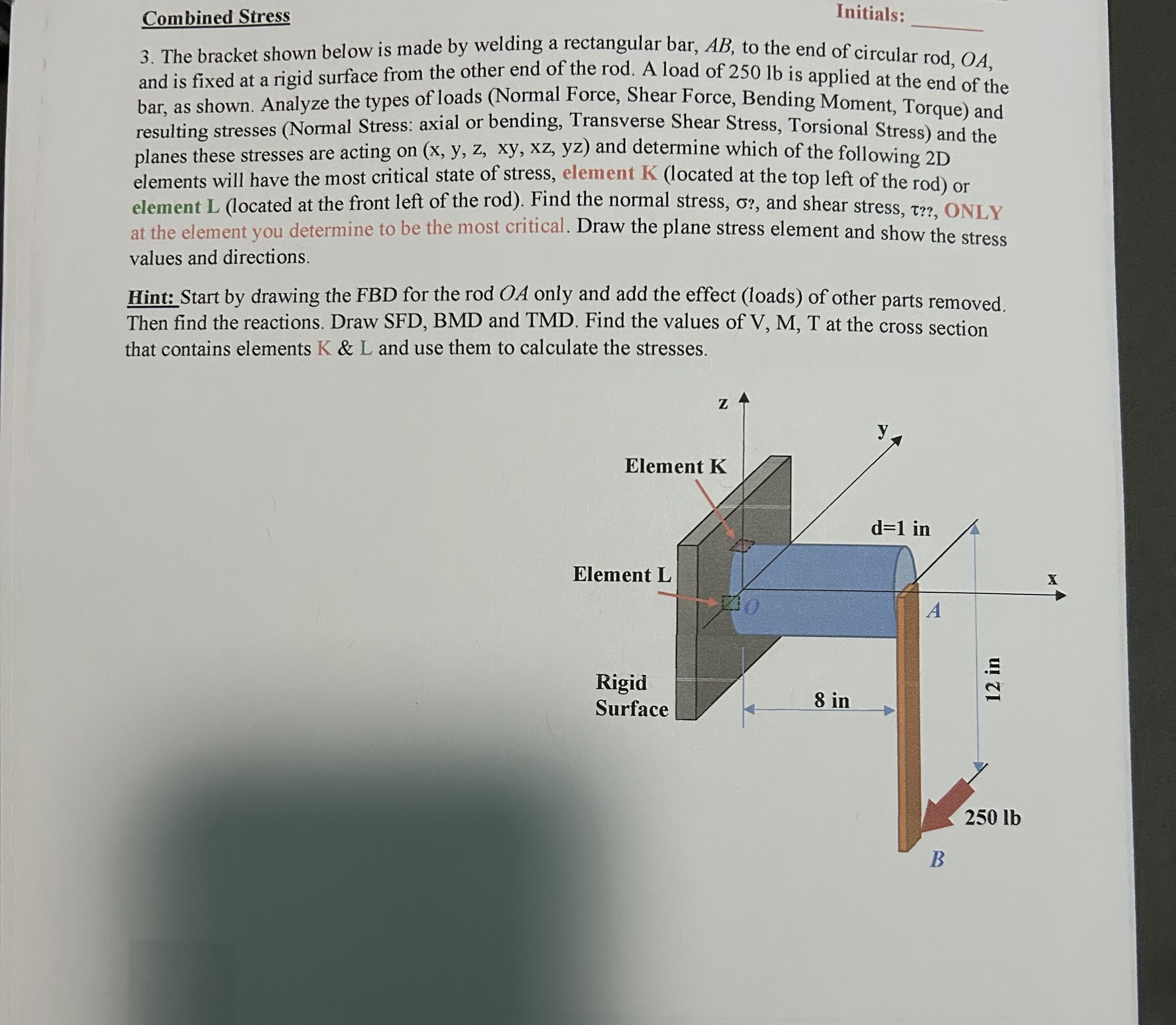 Solved Combined Stress3. ﻿The bracket shown below is made by | Chegg.com