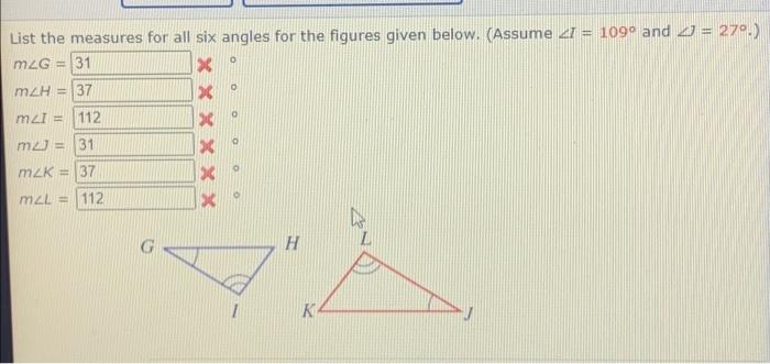 Solved List the measures for all six angles for the figures | Chegg.com