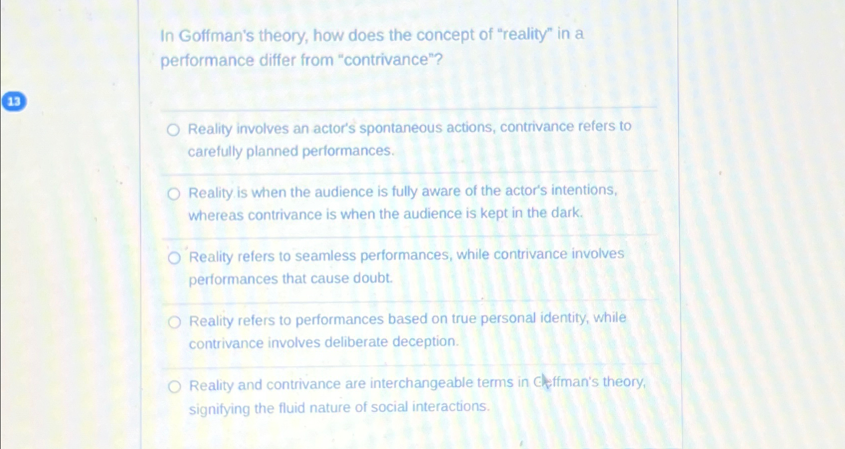 Solved In Goffman's theory, how does the concept of | Chegg.com
