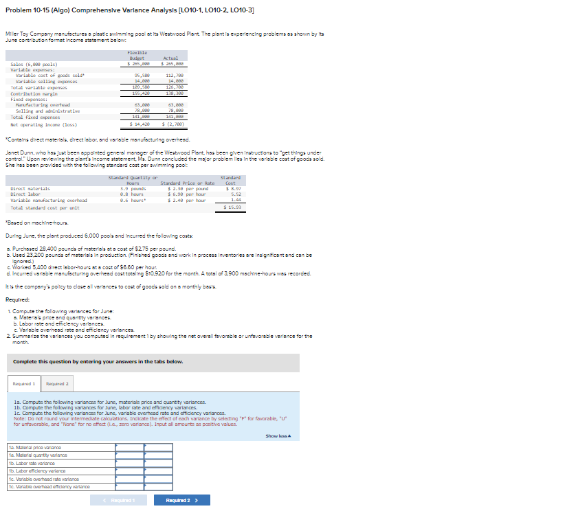Solved Problem 10-15 (Algo) Comprehenslve Varlance AnalysIs | Chegg.com Solved Problem 10-15 (Algo) Comprehenslve Varlance AnalysIs | Chegg.com