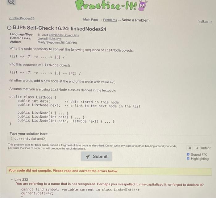 Solved Practice-It! firstLast [7] -> ... -> (31 / Into this | Chegg.com