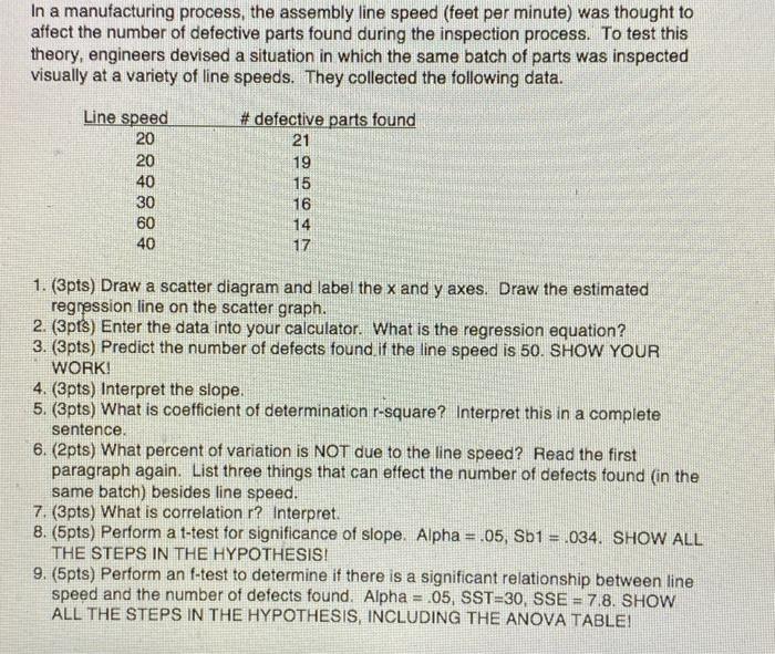 Solved In a manufacturing process, the assembly line speed | Chegg.com