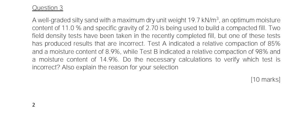 Solved Question 3 A well-graded silty sand with a maximum | Chegg.com