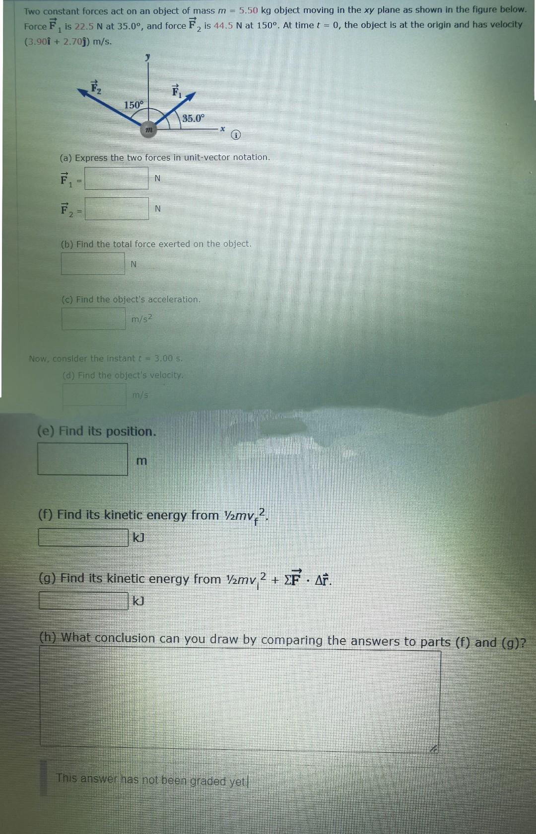 Solved Two constant forces act on an object of mass m=5.50 | Chegg.com