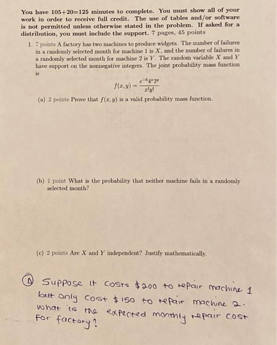 Solved You have 105+20=125 minutes to complete. You must | Chegg.com