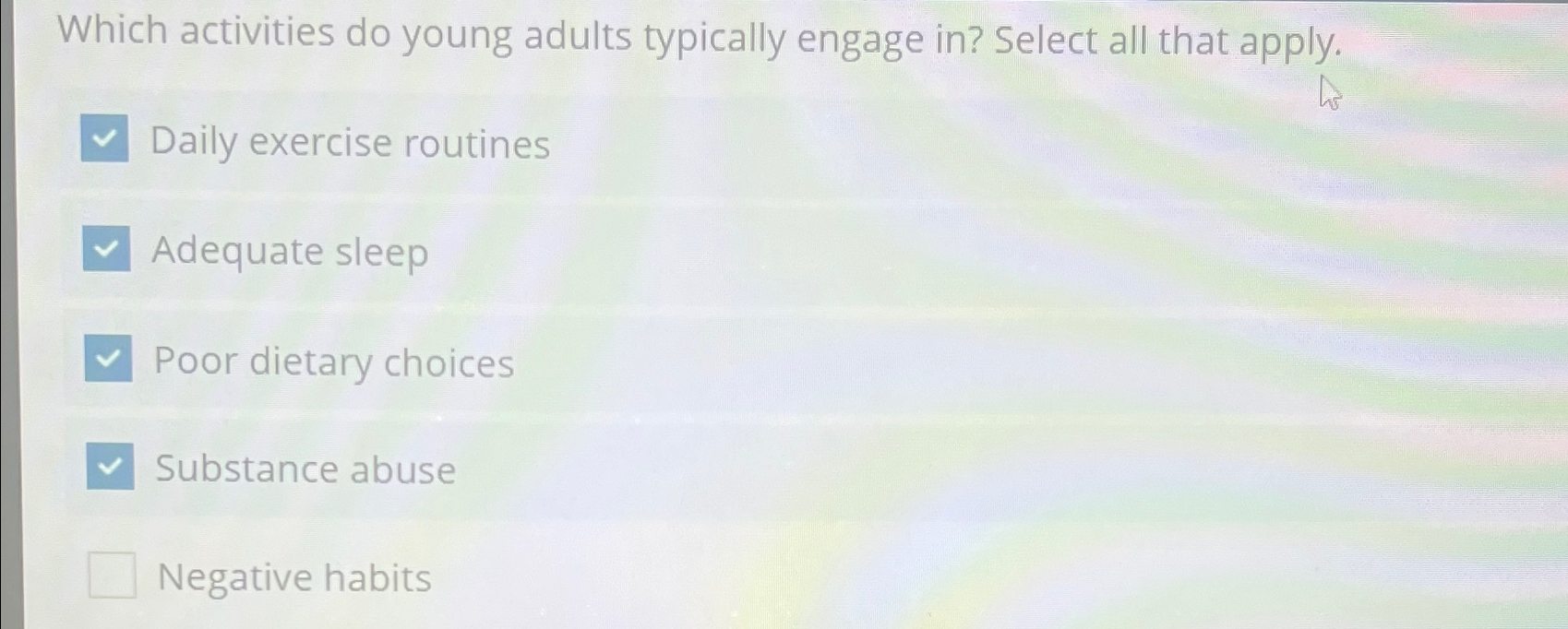 Solved Which activities do young adults typically engage in? | Chegg.com