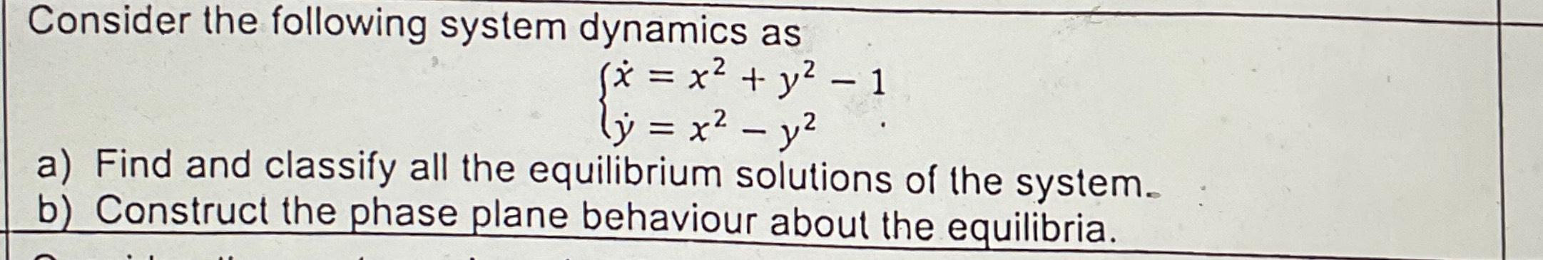 Solved Consider the following system dynamics | Chegg.com