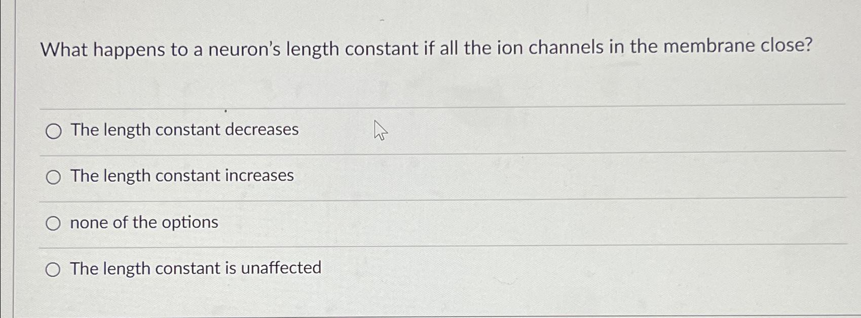 Solved What happens to a neuron's length constant if all the | Chegg.com
