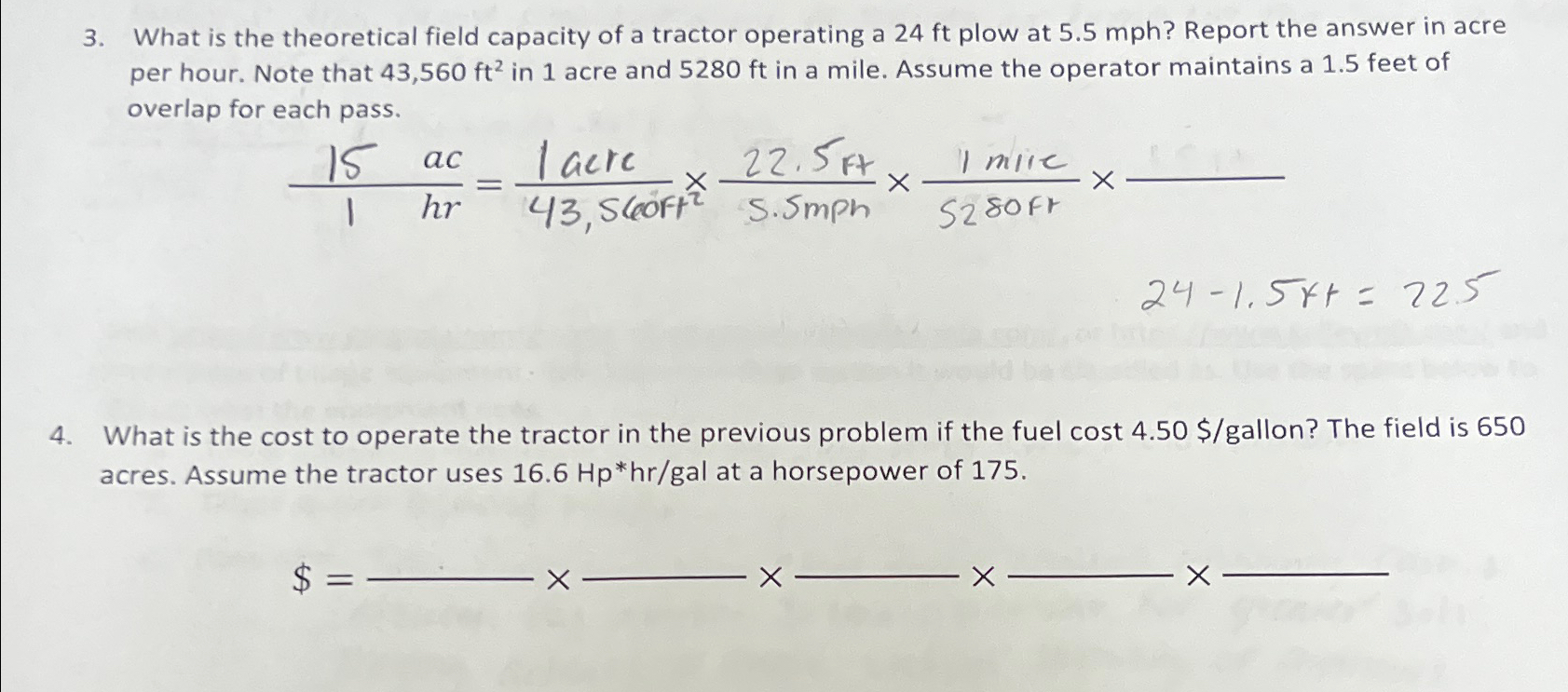 Solved What is the theoretical field capacity of a tractor | Chegg.com