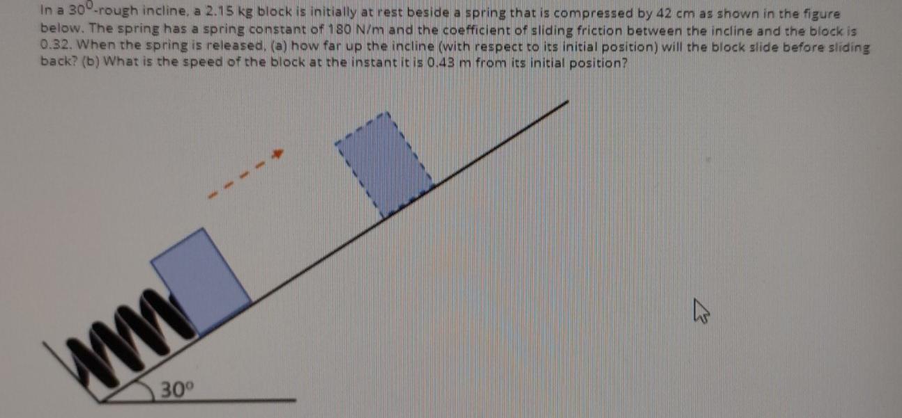 Solved In a 30°-rough incline, a 2.15 kg block is initially | Chegg.com