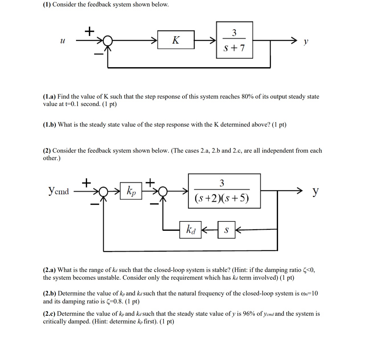 (1) ﻿Consider the feedback system shown below.(1.a) | Chegg.com