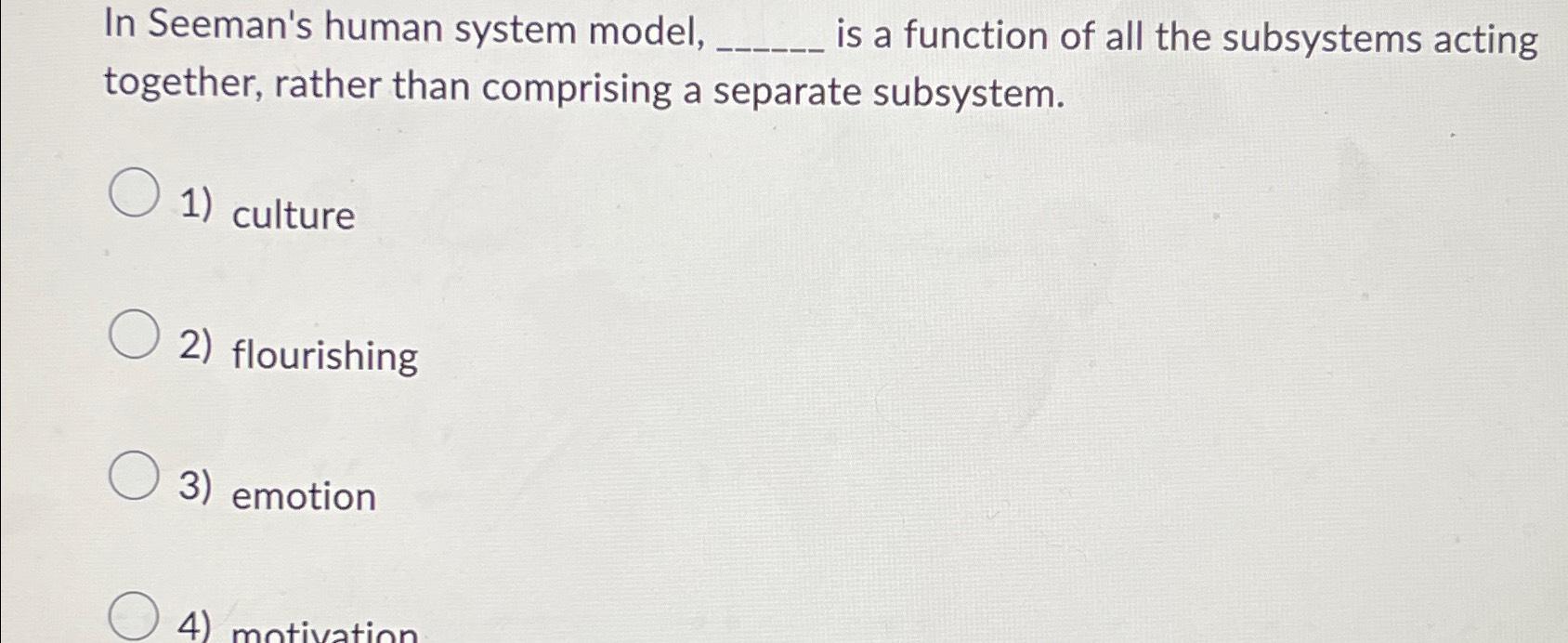 Solved In Seeman's human system model, , ﻿is a function of | Chegg.com