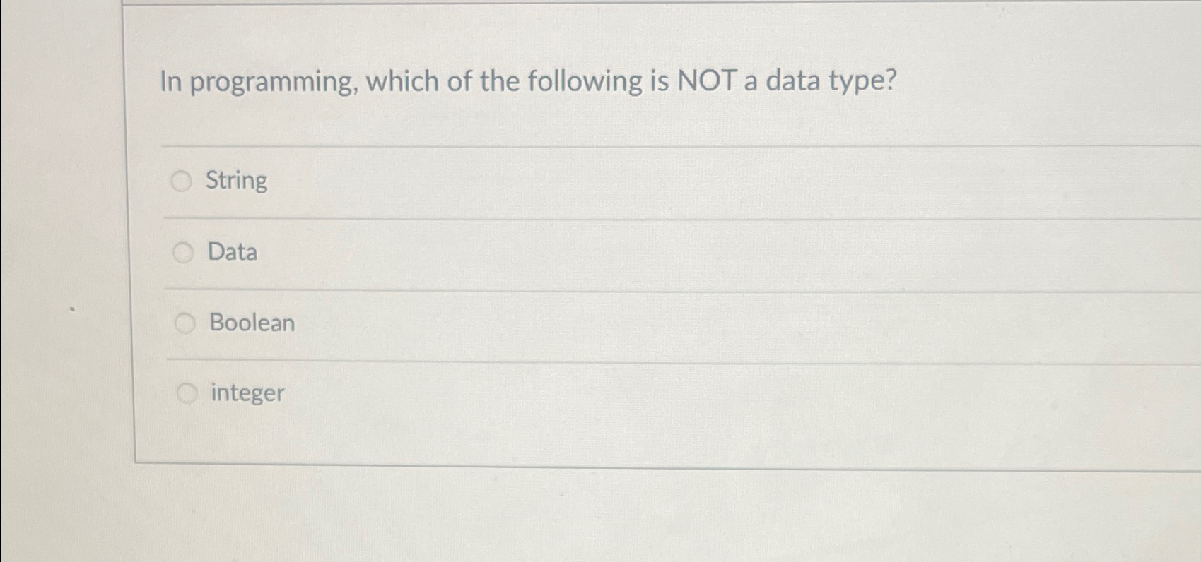 Solved In programming, which of the following is NOT a data | Chegg.com