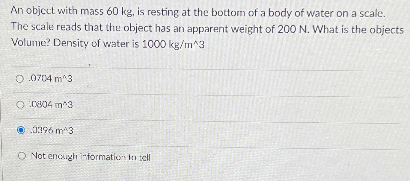 Solved An object with mass 60kg, ﻿is resting at the bottom | Chegg.com